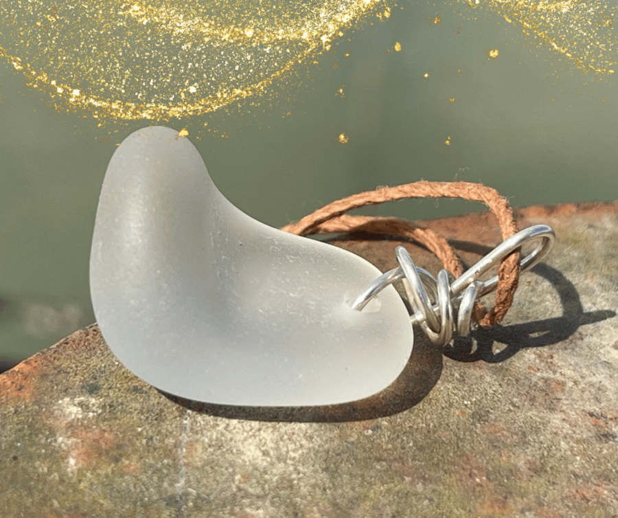 White Sea Glass Necklace - Folksy
