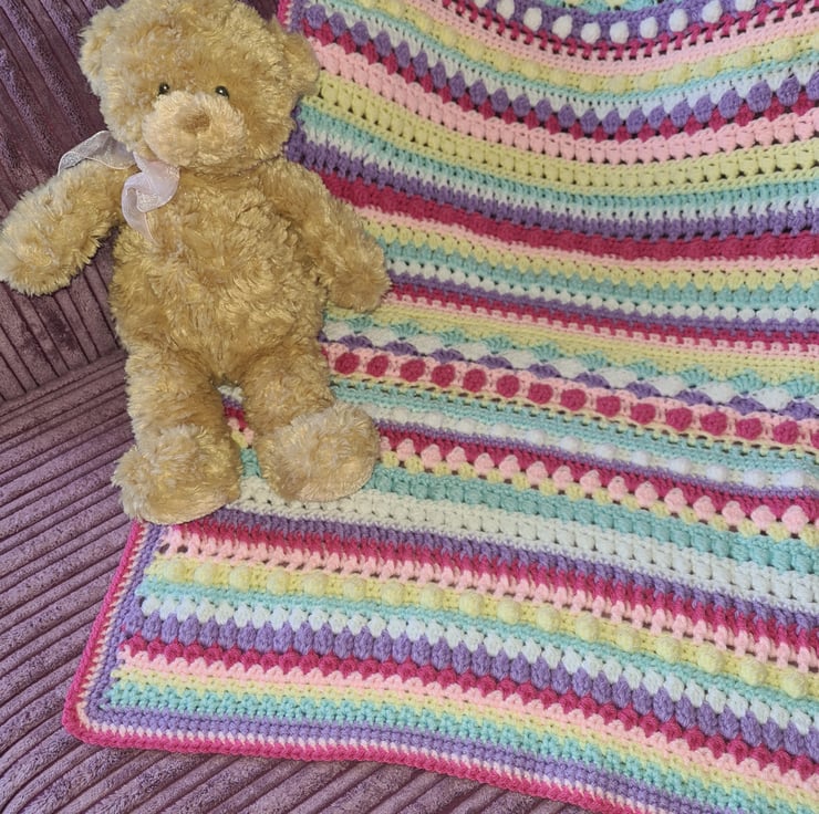 Crochet Baby Blanket - Striped Cot, Toddler or ... - Folksy