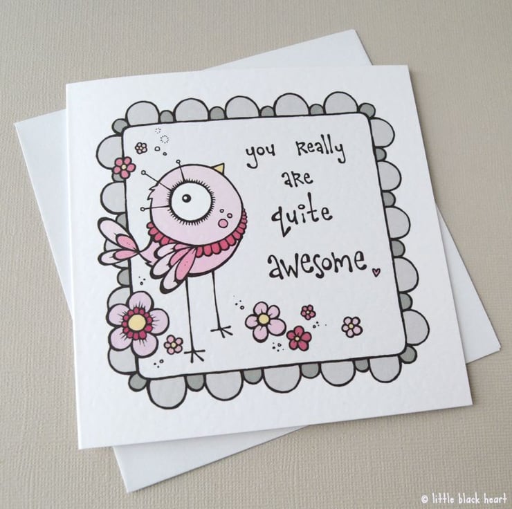 quite awesome - greetings card (pink) - Folksy