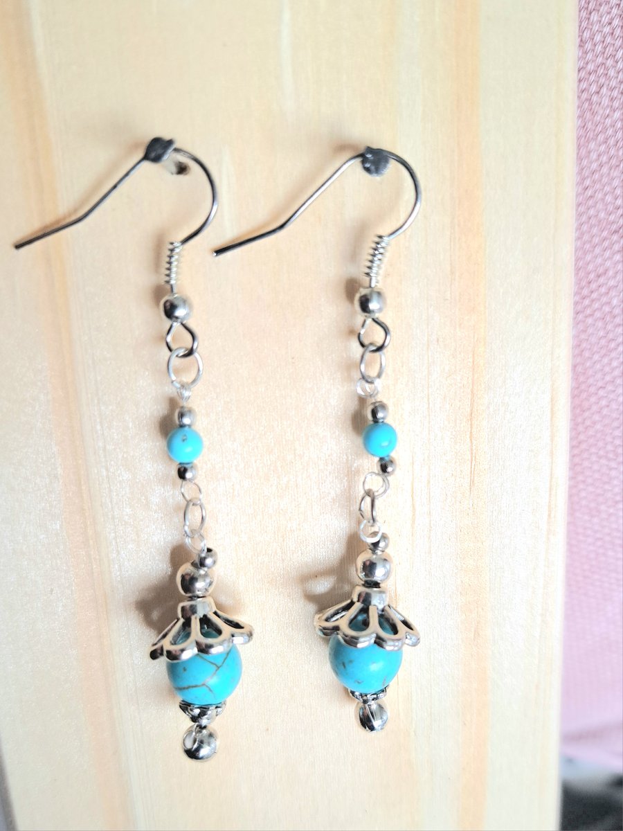 Real Turquoise beaded Earrings sterling silver ... - Folksy