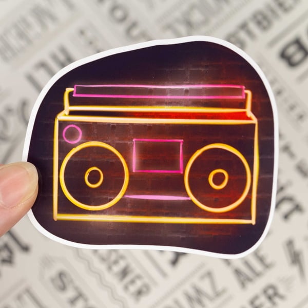 Music Box Neon Sign Sticker - Folksy