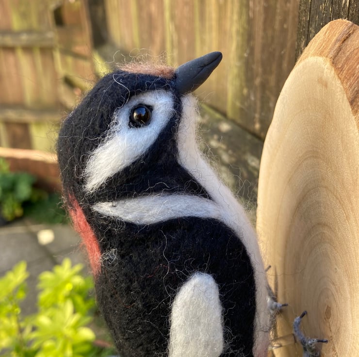 Woodpecker, needle felted woollen sculpture, b... - Folksy