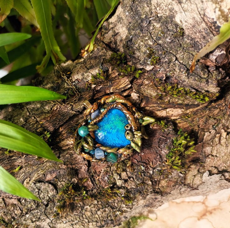 Blue Heart Fantasy Necklace, Polymer Clay and R... - Folksy