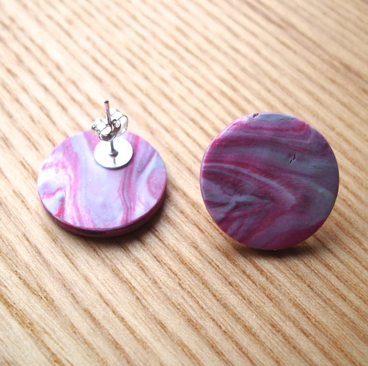 Marbled FIMO Disc Studs - Folksy