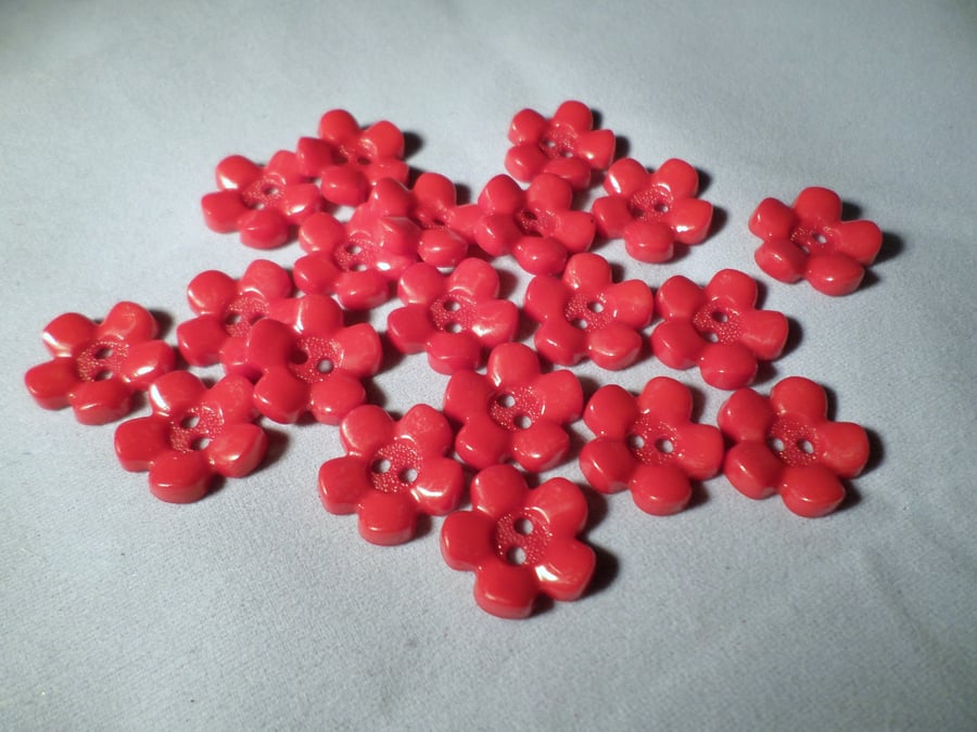 20 x 2-Hole Acrylic Buttons - 15mm - Flower - Red - Folksy