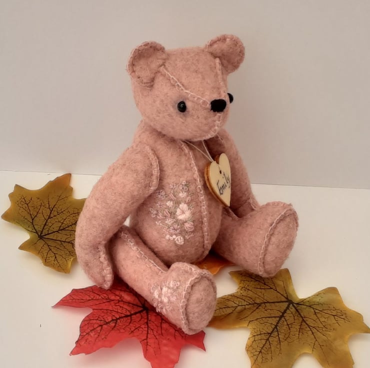 One of a kind teddy bear, small hand embroidere... - Folksy