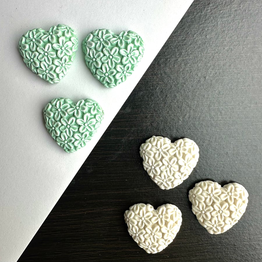 White green floral resin heart embellishments ,... - Folksy
