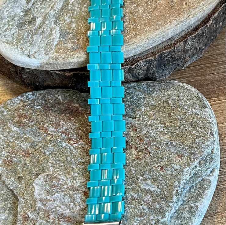 Colourful bright turquoise blue beaded cuff bra... - Folksy