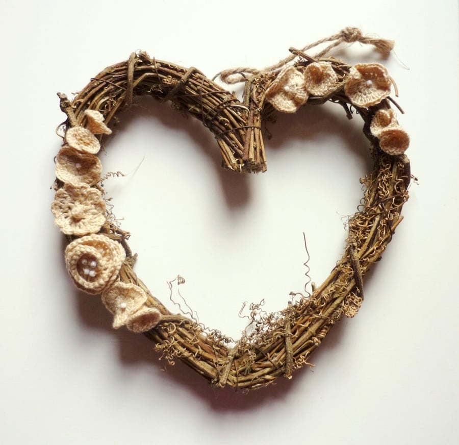 Rattan Heart Wreath - Linen Wedding Anniversary... - Folksy