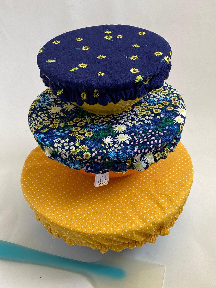 Reusable bowl covers - set of three. Navy and y... - Folksy