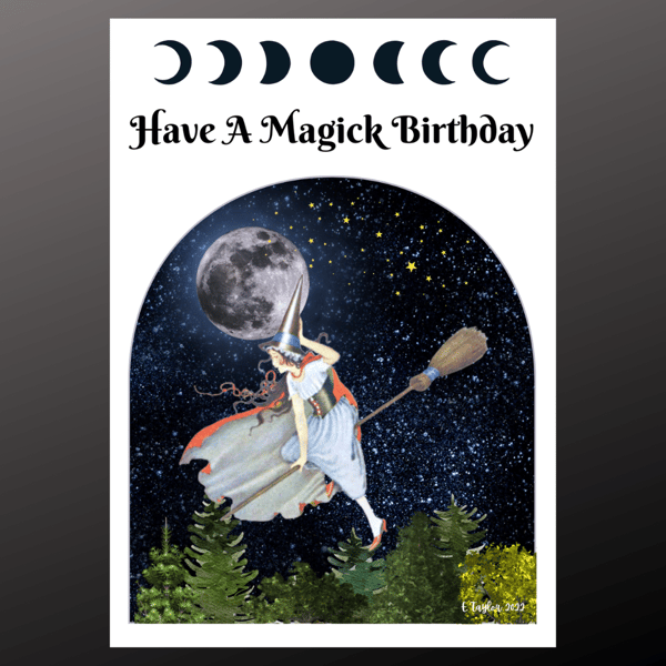 Have A Magick Birthday Card Witch Flying Person... - Folksy
