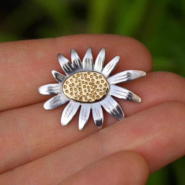 Daisy Lapel Pin - Handmade Sterling silver badg... - Folksy