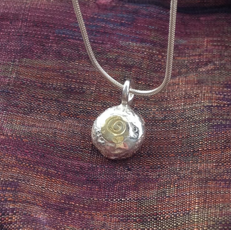 Silver and 18ct gold spiral pebble pendant and ... - Folksy
