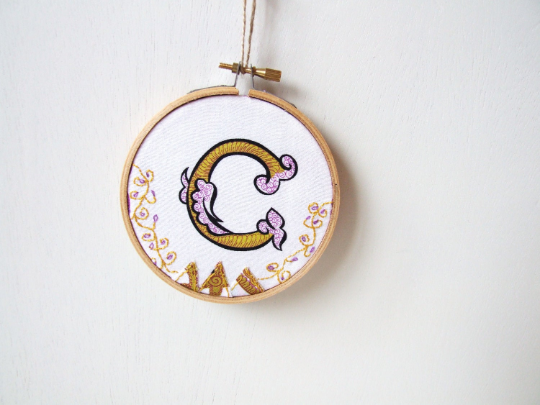 C embroidery hoop, initial letter C embroidery,... - Folksy