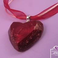 Red Heart Pendant Necklace with Jewel Enamel - Folksy