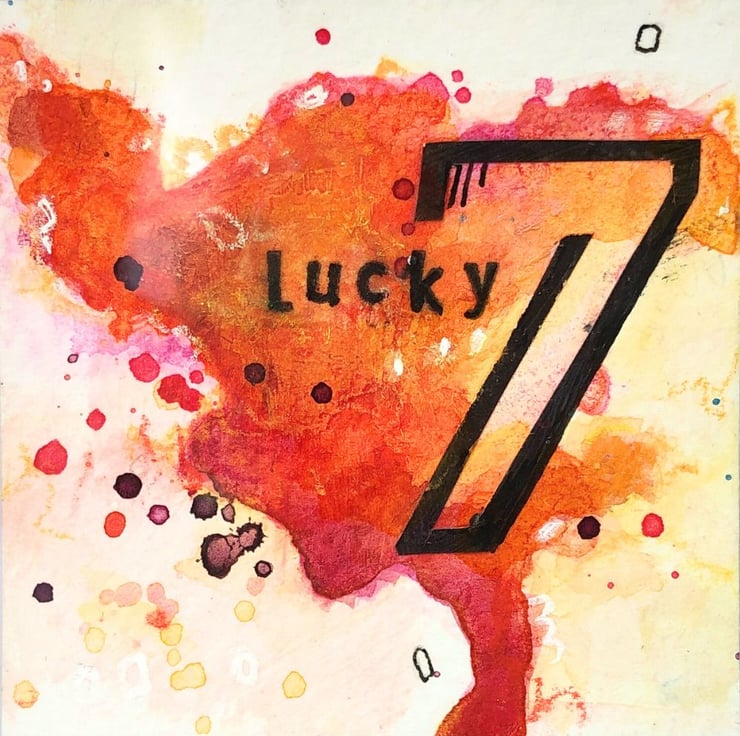 Lucky 7 framed art, abstract original artwork - Folksy