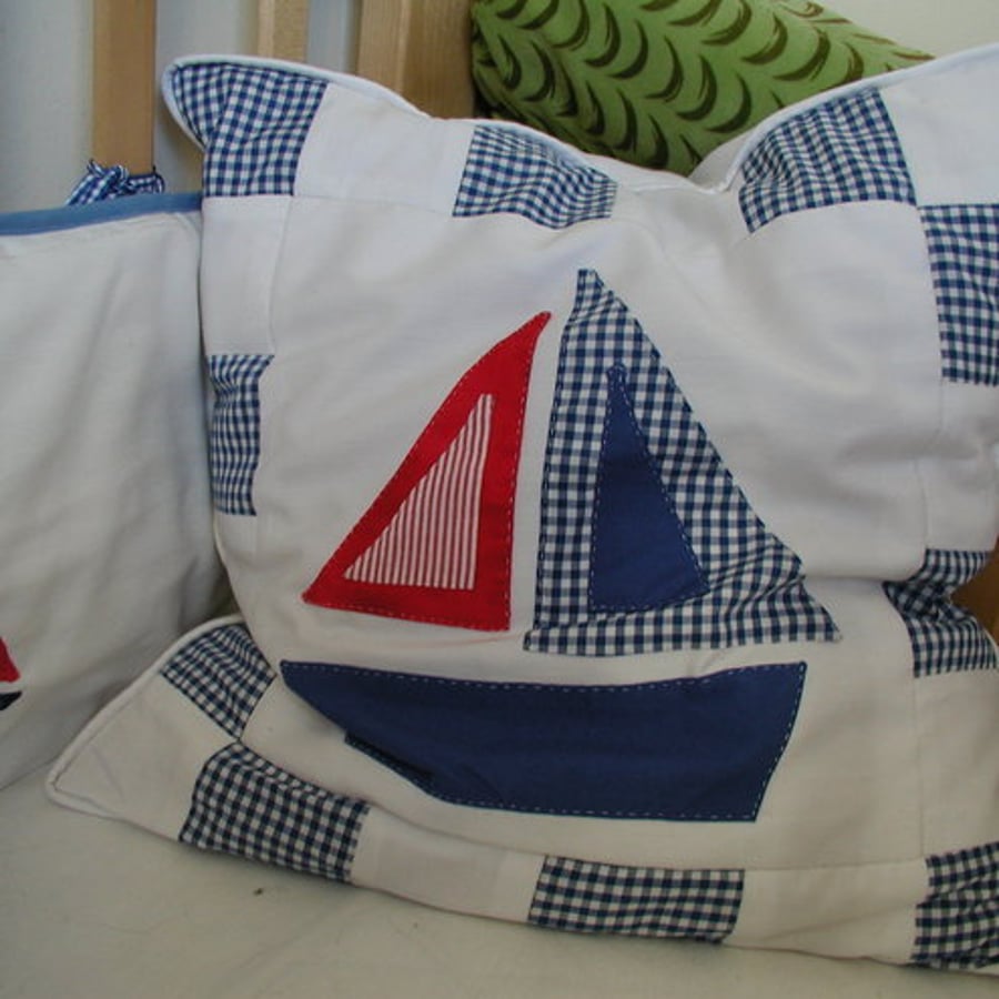 Boy's Boat Applique Cushion - Folksy