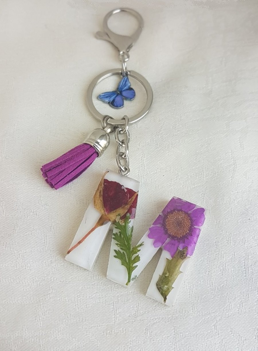 Beautiful Floral Letter M Key Ring - Bag Charm - Folksy