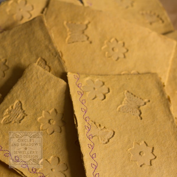 4 x Yellow Hand Made Paper Embroidered Card Emb... - Folksy