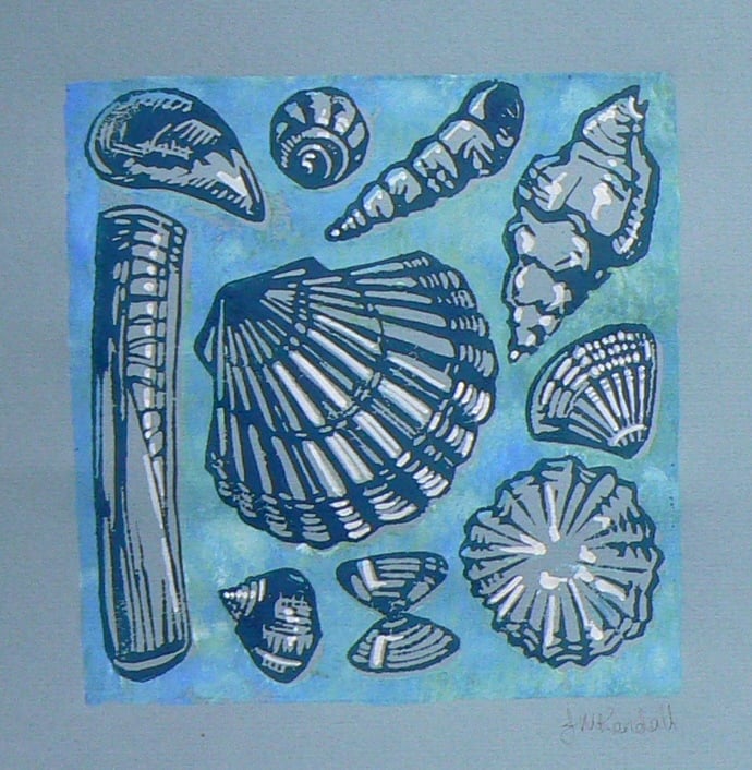 Shells lino cut print - Folksy