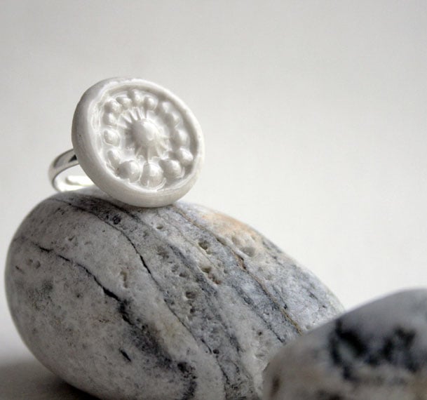 Handmade Ceramic flower ring - white porcelain ... - Folksy