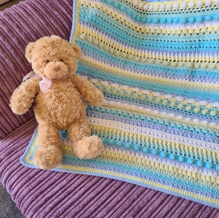Crochet Baby Blanket - Striped Cot Blanket - Bl... - Folksy