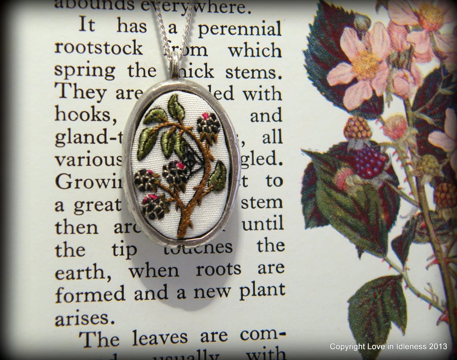 Hand embroidered bramble with web pendant in fi... - Folksy