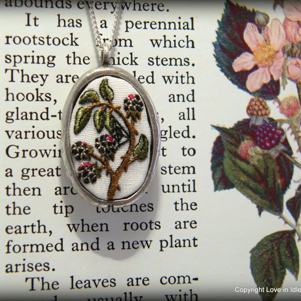 Hand embroidered bramble with web pendant in fi... - Folksy