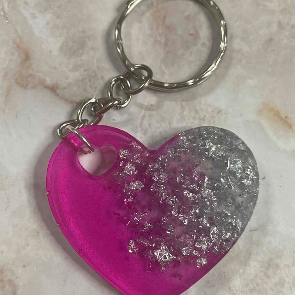 Handmade Resin Pink & Silver keyring - Folksy