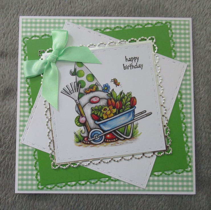 Gardening Gnome - Square Birthday Card - Folksy