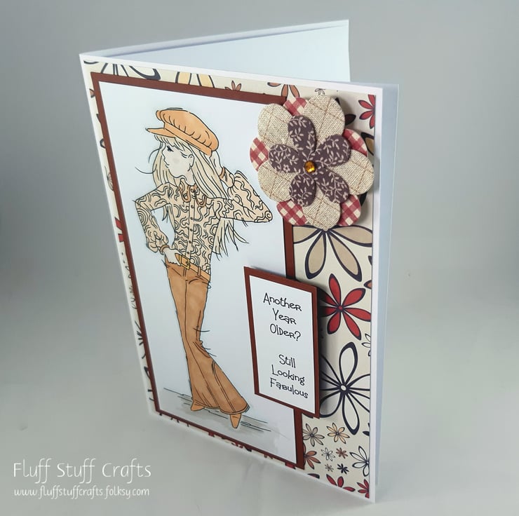Handmade birthday card - girl in flares - Folksy