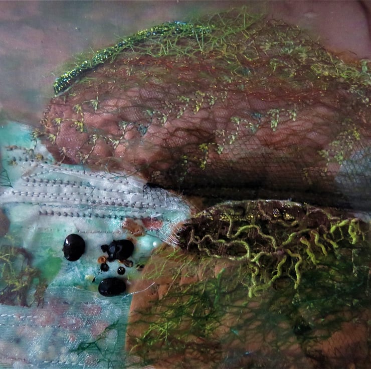 Textile artwork-rock pool-framed picture-coasta... - Folksy