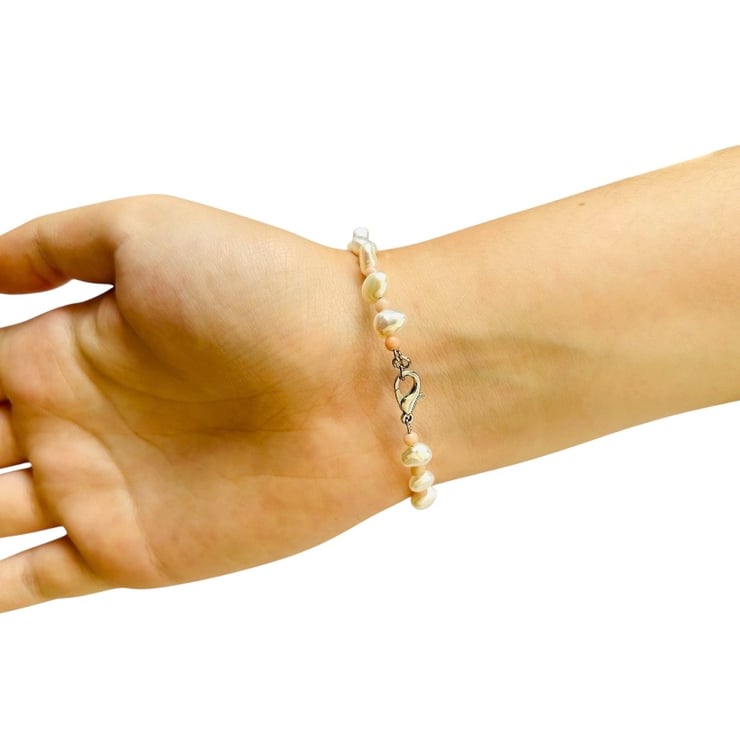 Freshwater pearls bangle with pink rhodonite - ... - Folksy