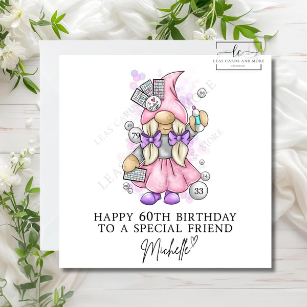 Handmade Bingo Gnome Gonk Happy Birthday Card - Folksy