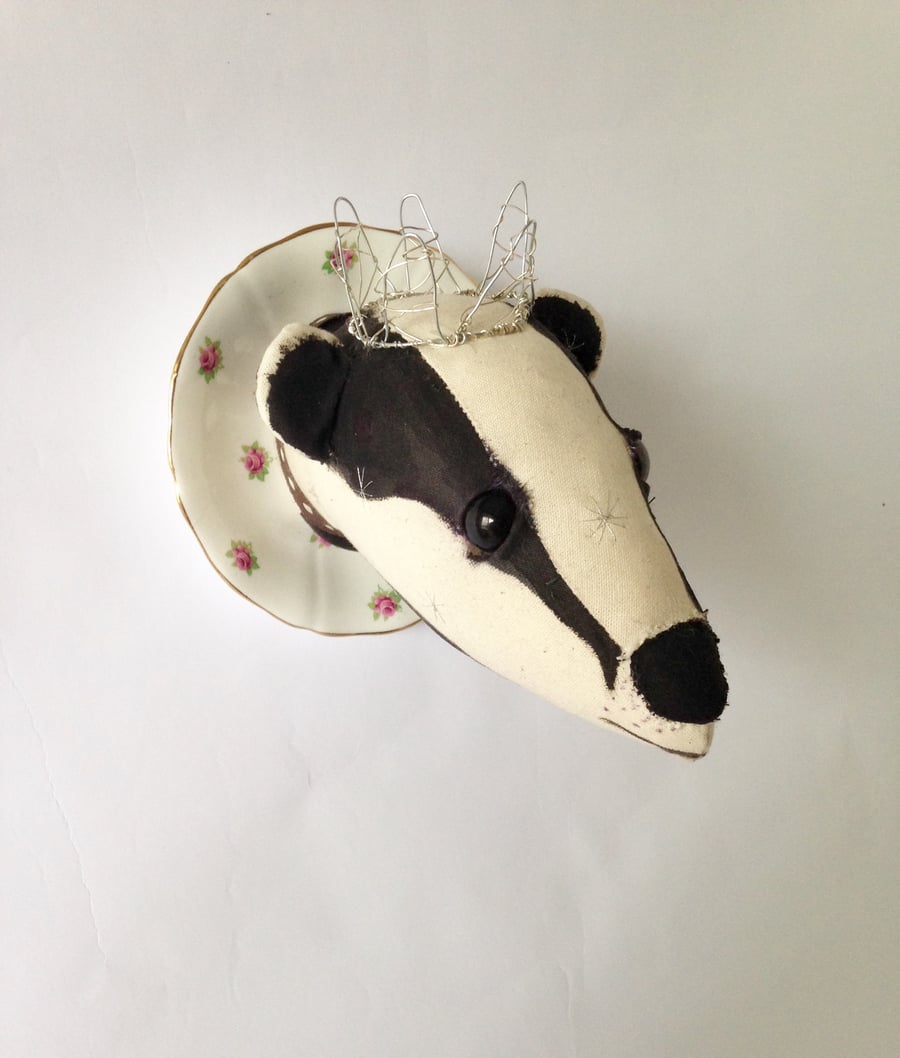 King badger on a saucer handmade wall decoration - Folksy