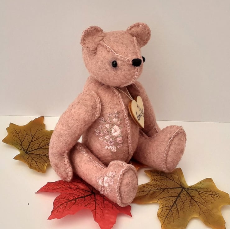 One of a kind teddy bear, small hand embroidere... - Folksy