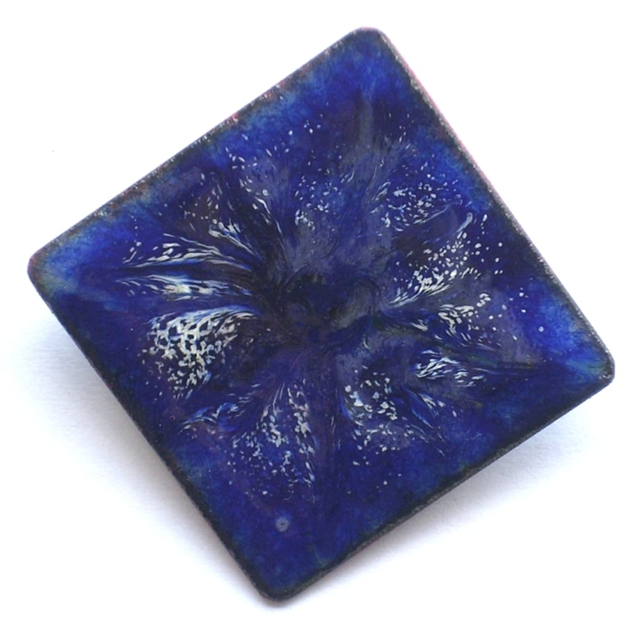 large square brooch - scrolled white on blue - Folksy