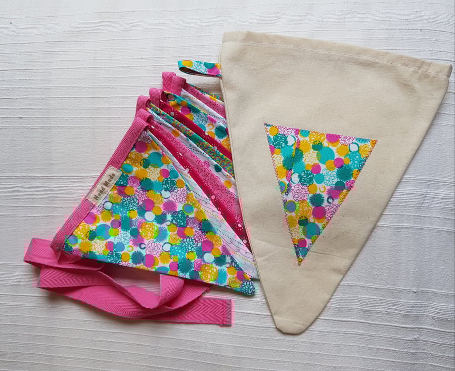 Cotton bunting in a bag:bright pink and turquoise - Folksy