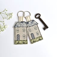 House key ring, embroidered house keyring, hous... - Folksy