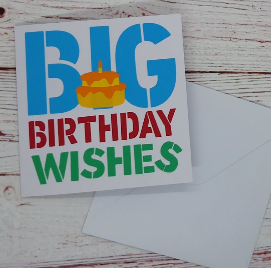 Big Birthday Wishes, Cake Celebration Card, Bir... - Folksy