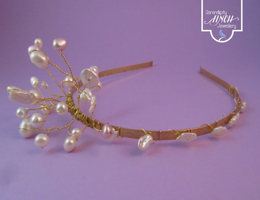 White Pearl Vine Tiara - Folksy