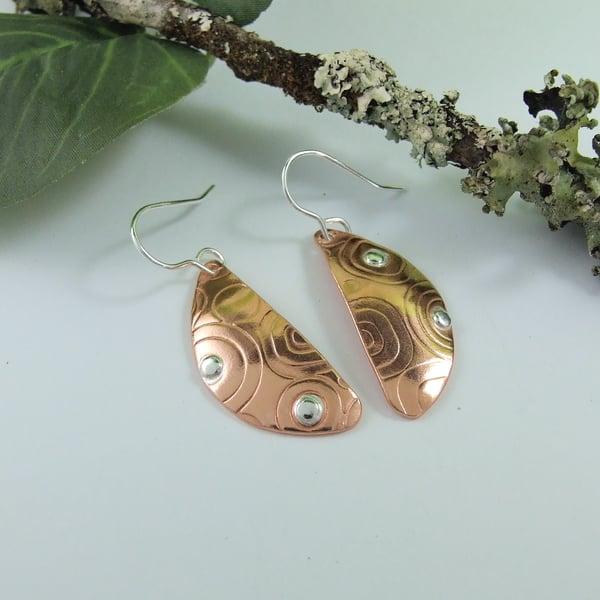 Earrings, Sterling Silver and Copper Patterned ... - Folksy