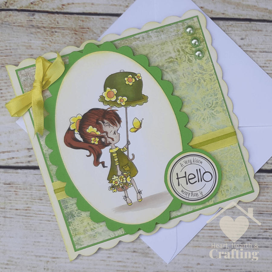 Bright and Cheerful Cute Girl Greeting Card - Folksy