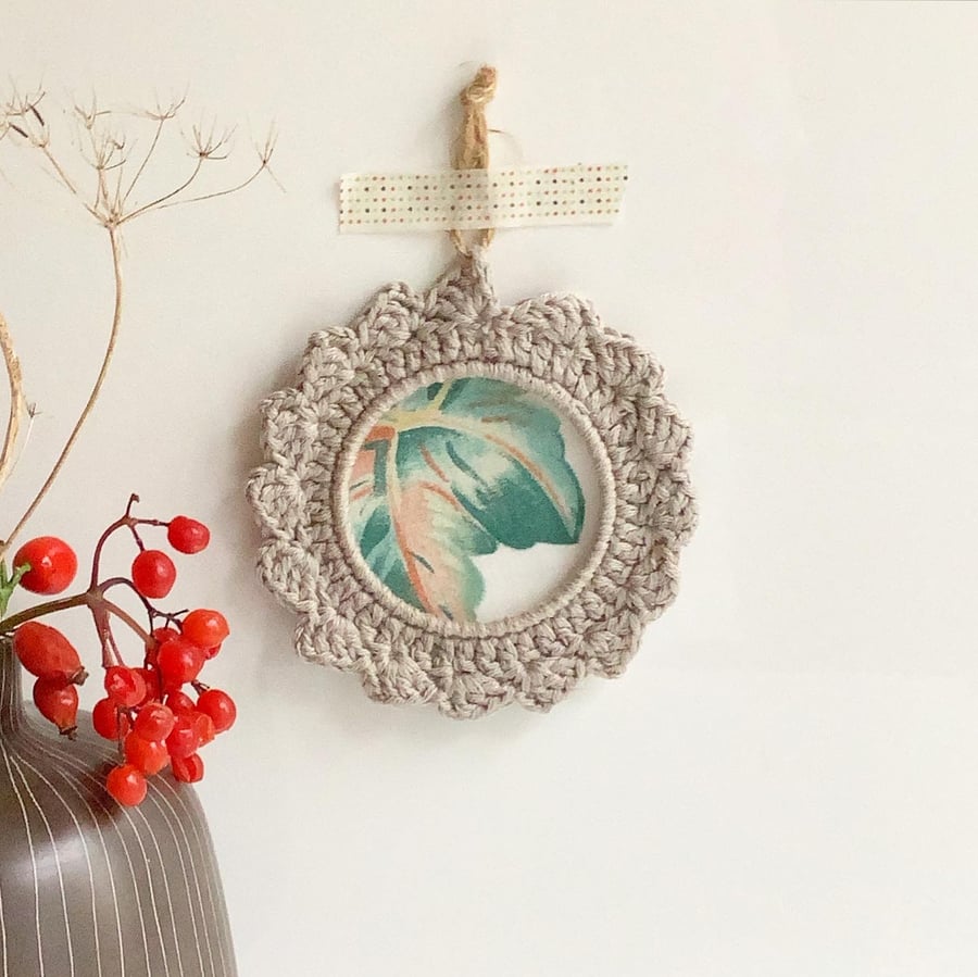 Taupe crochet wreath, crochet hoop, wall hanging - Folksy