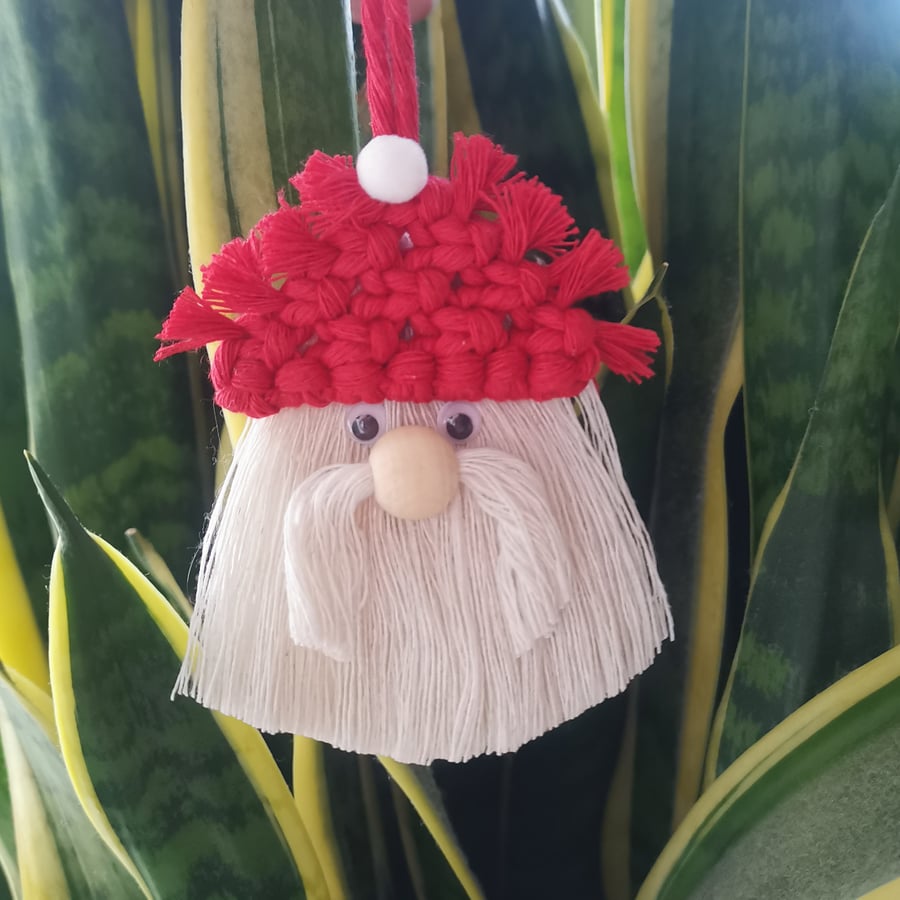 Christmas Tree Macrame Ornament - Red Santa - Folksy