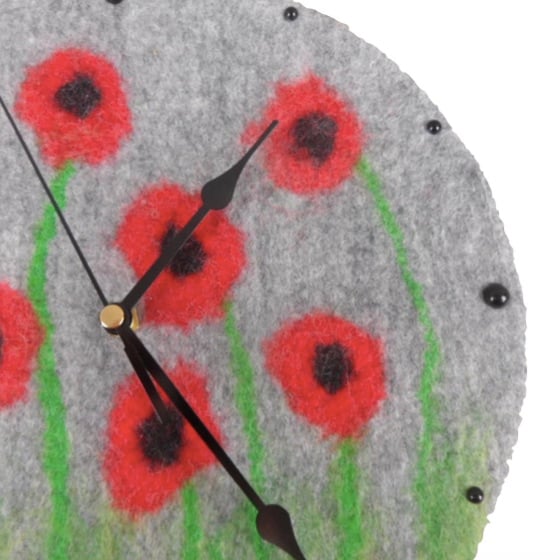25cm felted wall clock with poppy design - Folksy