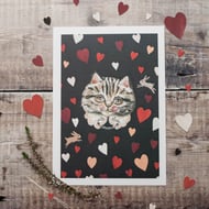 A5 tabby cat art print. Love hearts, romantic, ... - Folksy