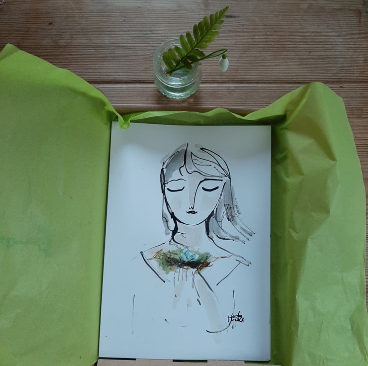 Nature girl, original ink drawing - Folksy