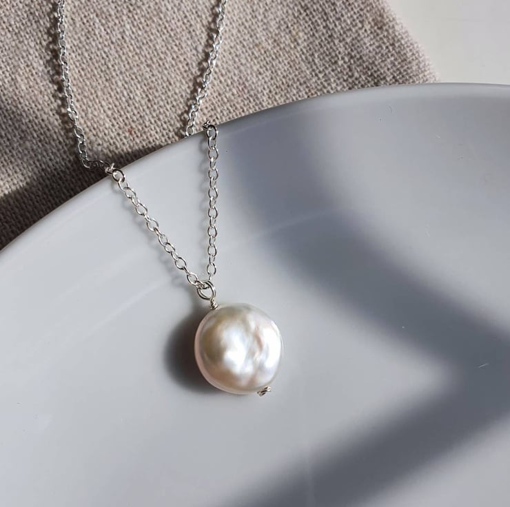 Simple coin pearl pendant necklace with recycle... - Folksy