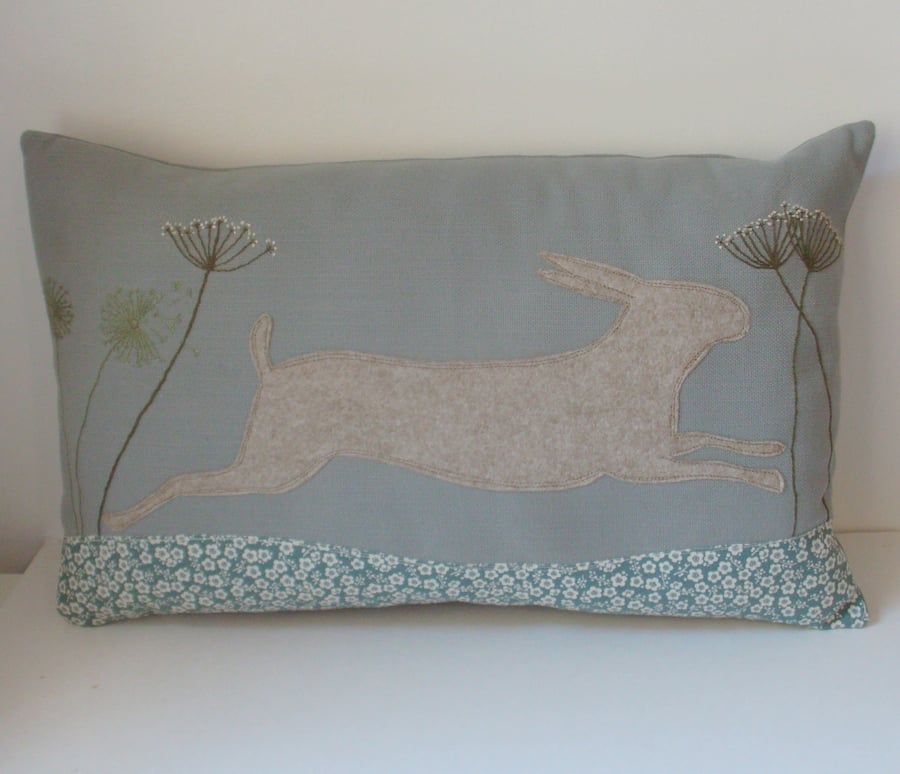 Applique hare cushion,animal pillow,dandelion e... - Folksy